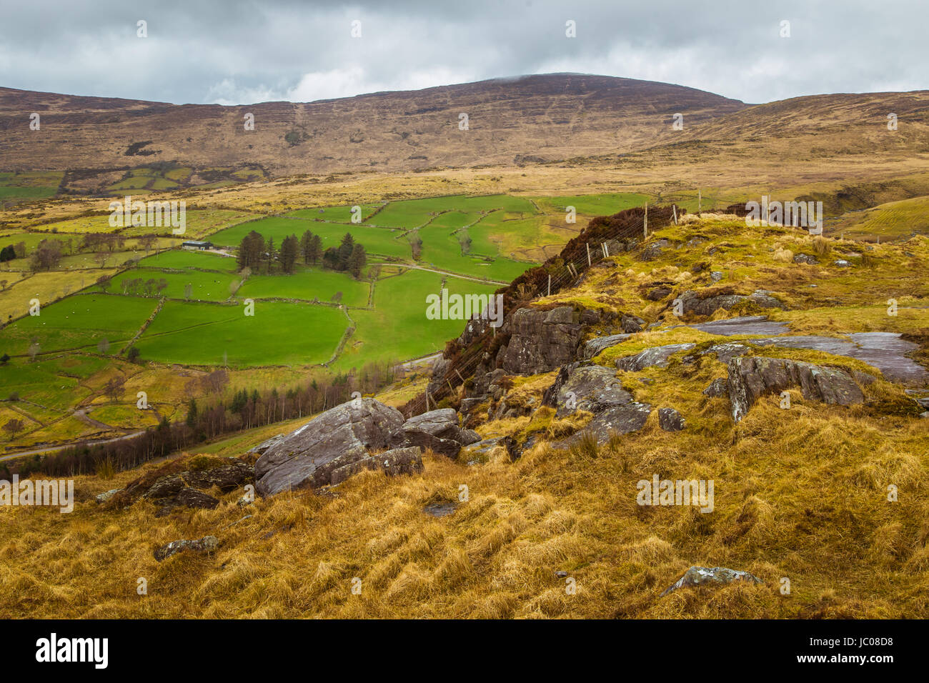 A beautiful irish mountain landscape in spring. Gleninchaquin park in ...