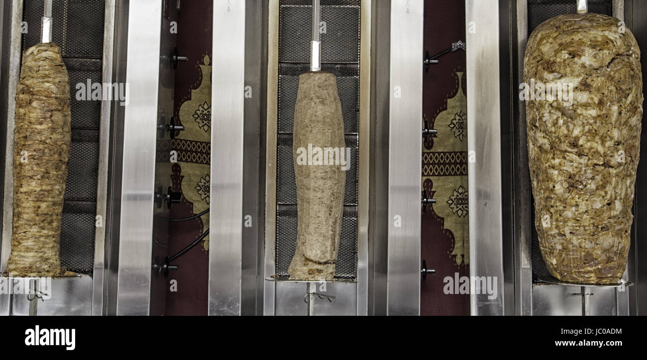 Meat kebab rolls in arabian restaurant, unhealthy food Stock Photo - Alamy