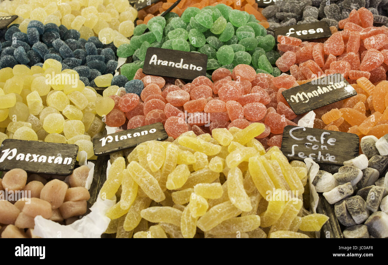 Sweet sugary fruits in food market, insane food Stock Photo - Alamy