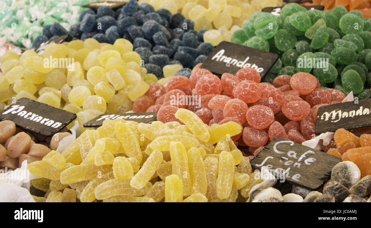 Sweet sugary fruits in food market, insane food Stock Photo - Alamy