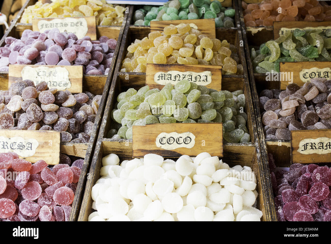 Sweet sugary fruits in food market, insane food Stock Photo - Alamy
