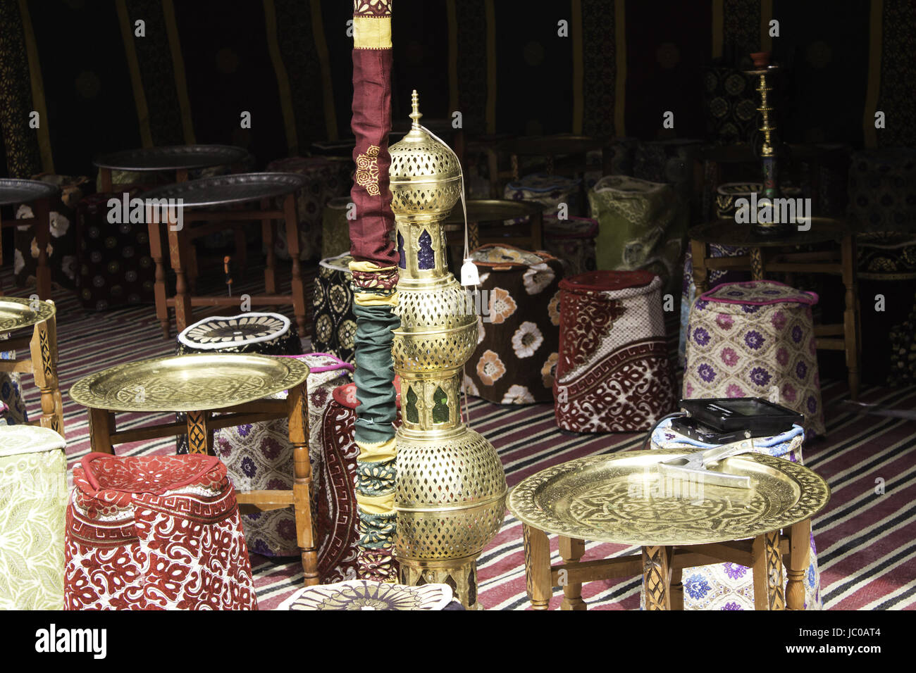 Seats Moroccan teahouse in event, arabic tourism, te Stock Photo - Alamy
