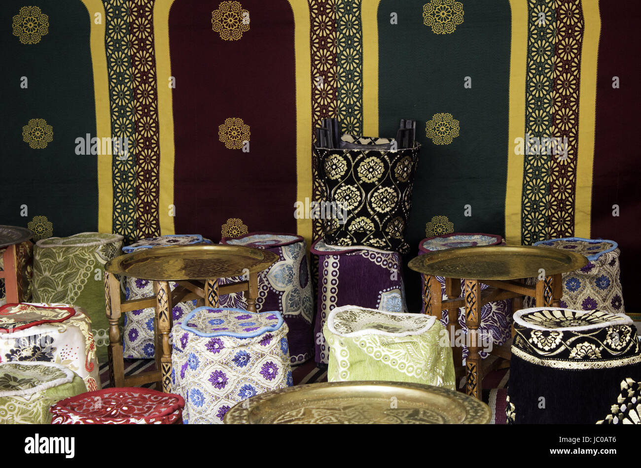 Seats Moroccan teahouse in event, arabic tourism, te Stock Photo - Alamy