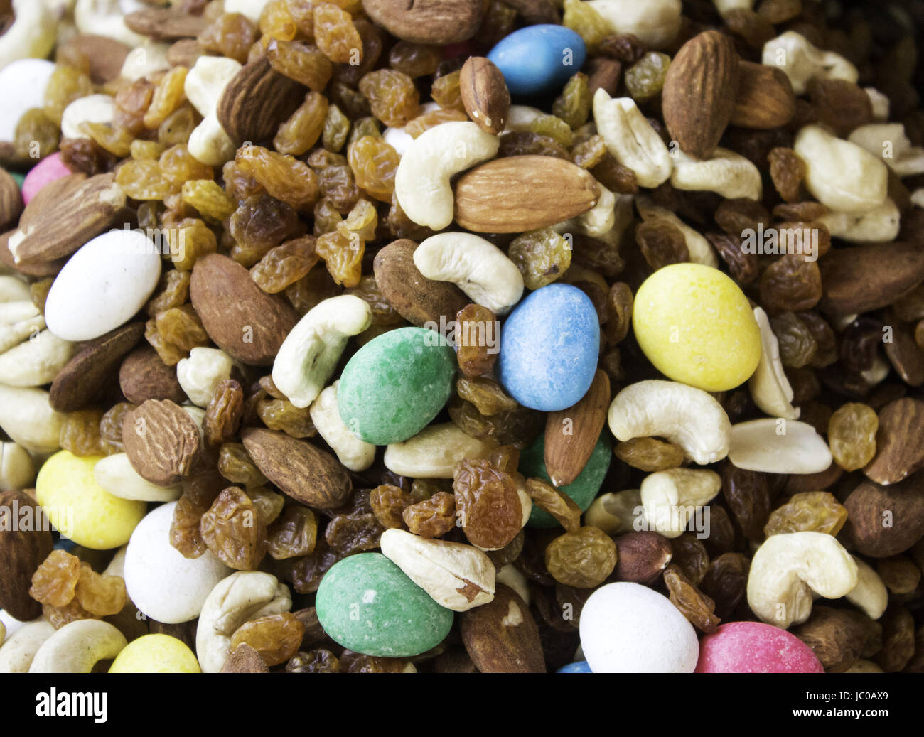 MIx nuts and raisins with fiber and vitamins, food and feed Stock Photo ...