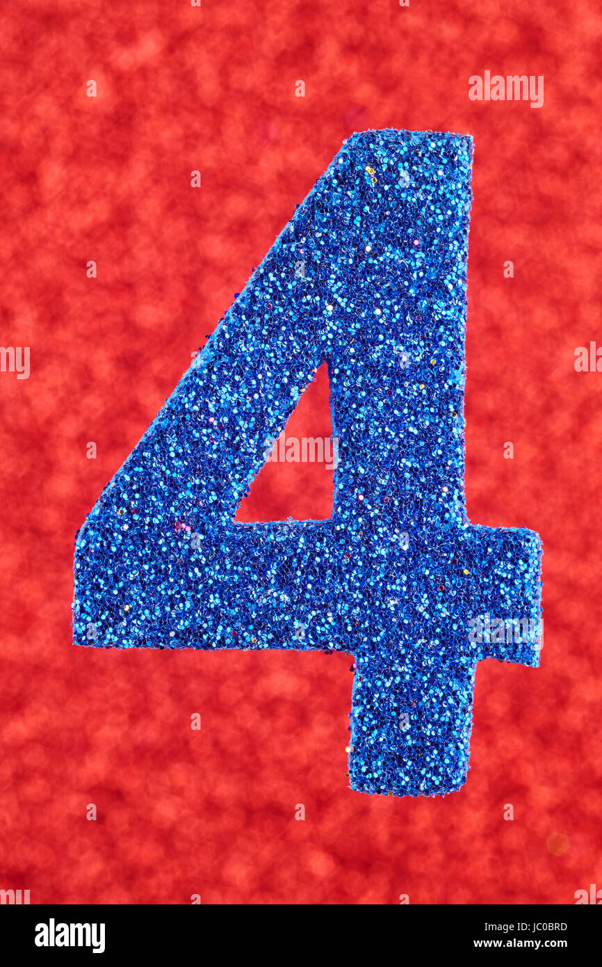 Number four blue color over a red background. Anniversary. Vertical ...