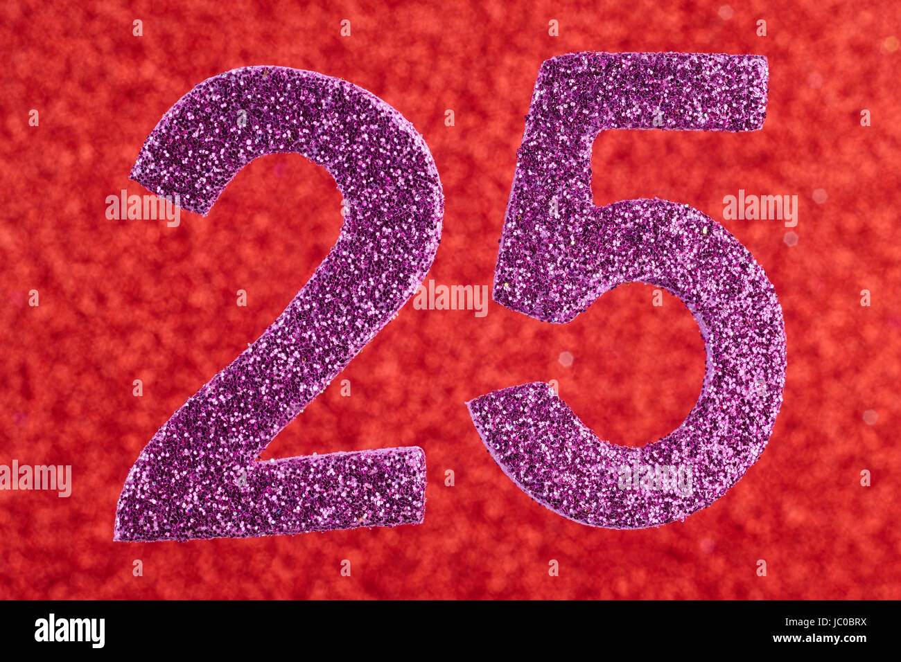 Number twenty-five purple color over a red background. Anniversary ...