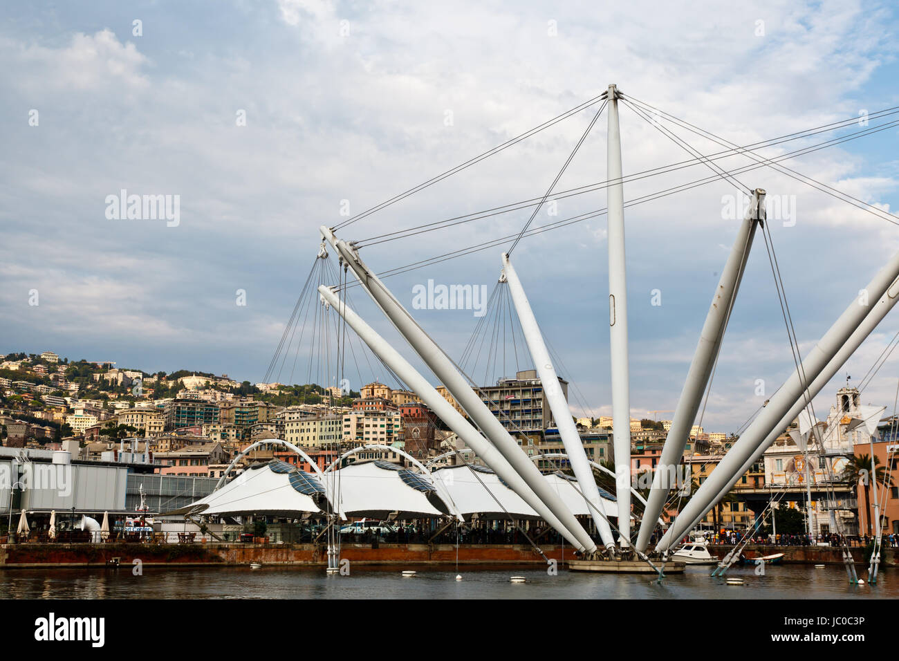 Genova Old Port Harbor with it's Attractions In a Cloudy Day, Italy ...