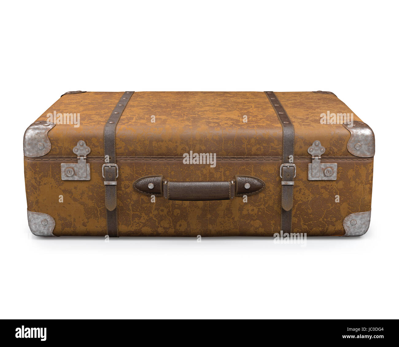Old suitcase with wear on the surface of the leather and rust on metal ...