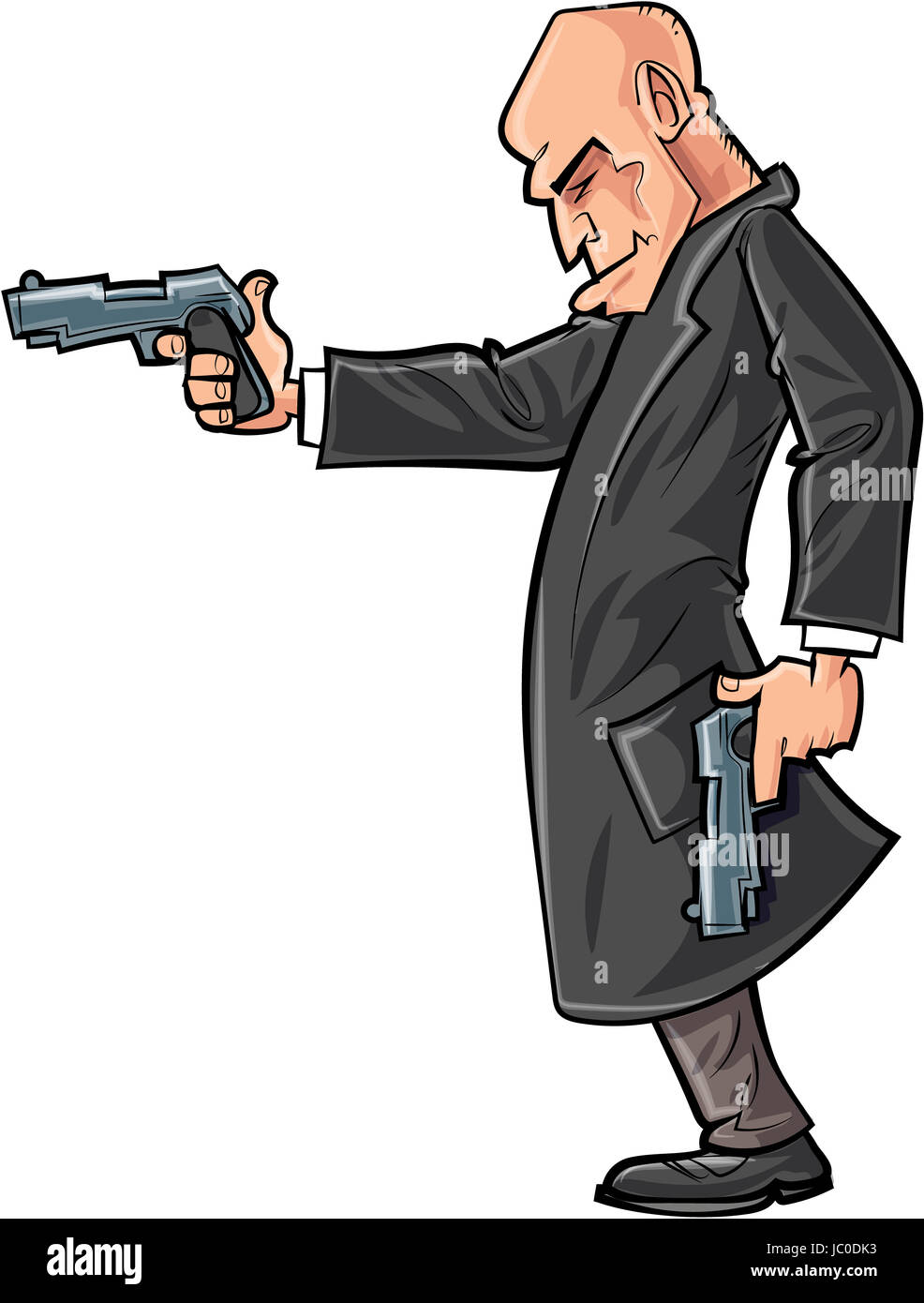 Cartoon bald gun man pointing his gun. Isolated Stock Photo - Alamy