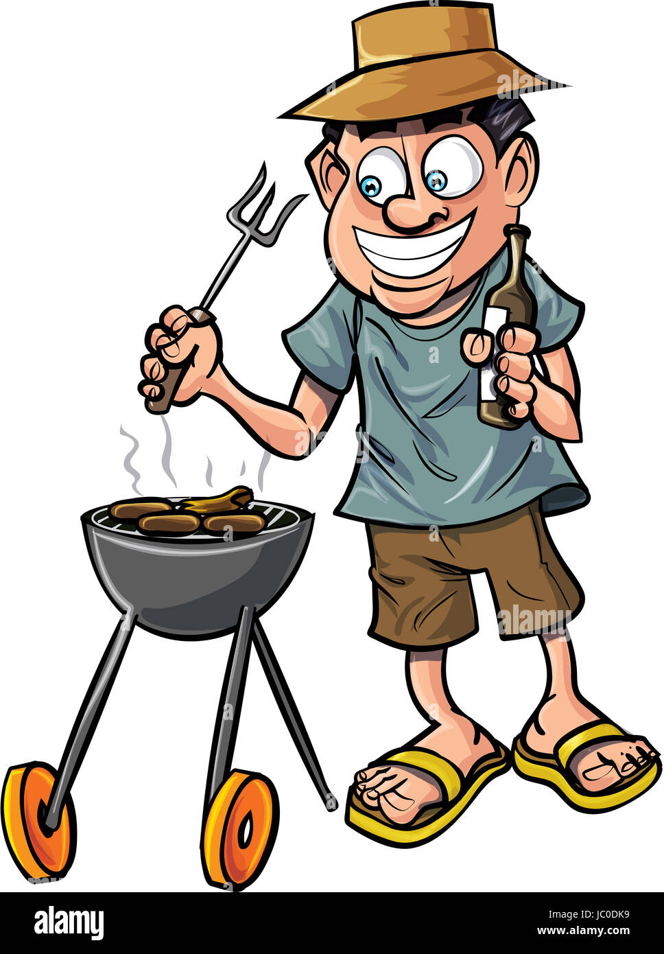 Cartoon man having a barbecue with a drink. Isolated on white Stock ...