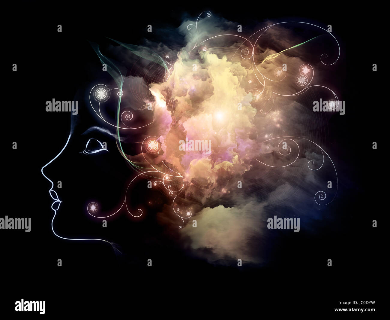 Universal Mind series. Background composition of human head and fractal ...