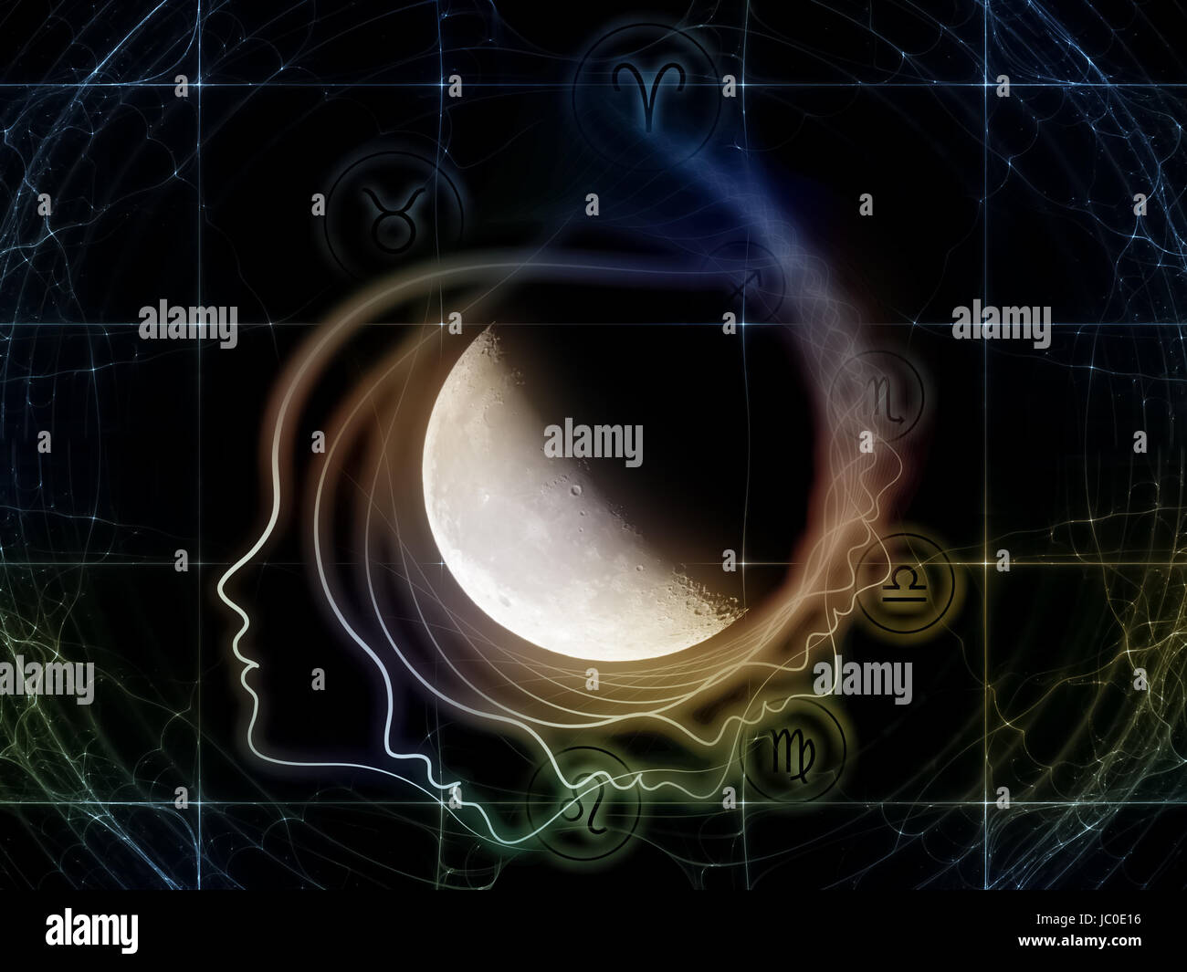 Inner Moon series. Interplay of moon, human profile and design elements ...