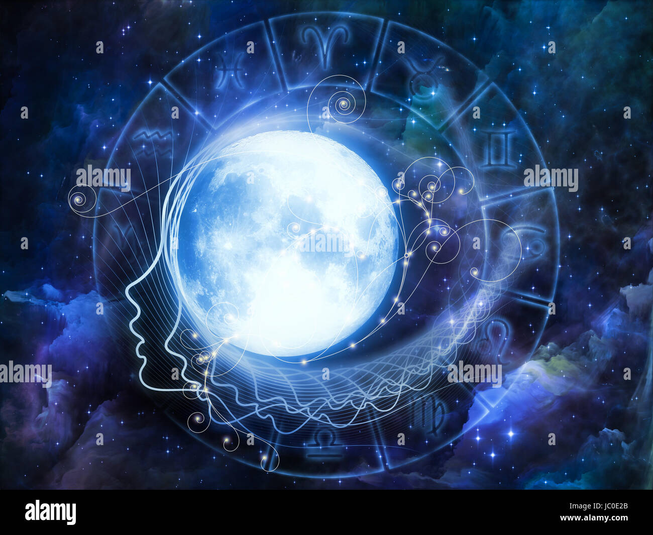Inner Moon series. Design composed of moon, human profile and ...