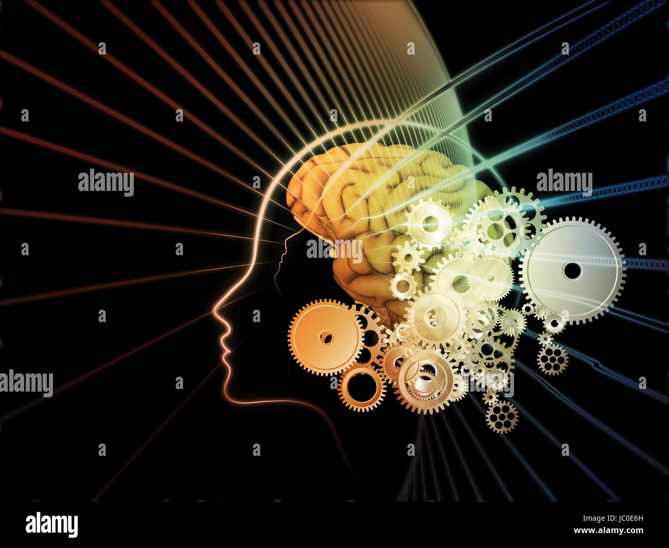 Human Mind series. Abstract design made of brain, human outlines and ...