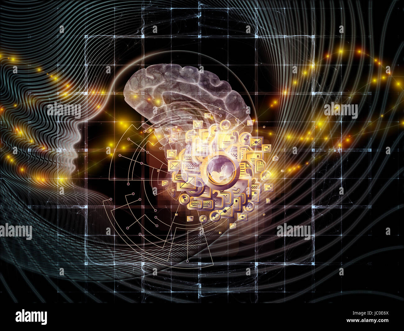 Human Mind series. Interplay of brain, human outlines and fractal ...