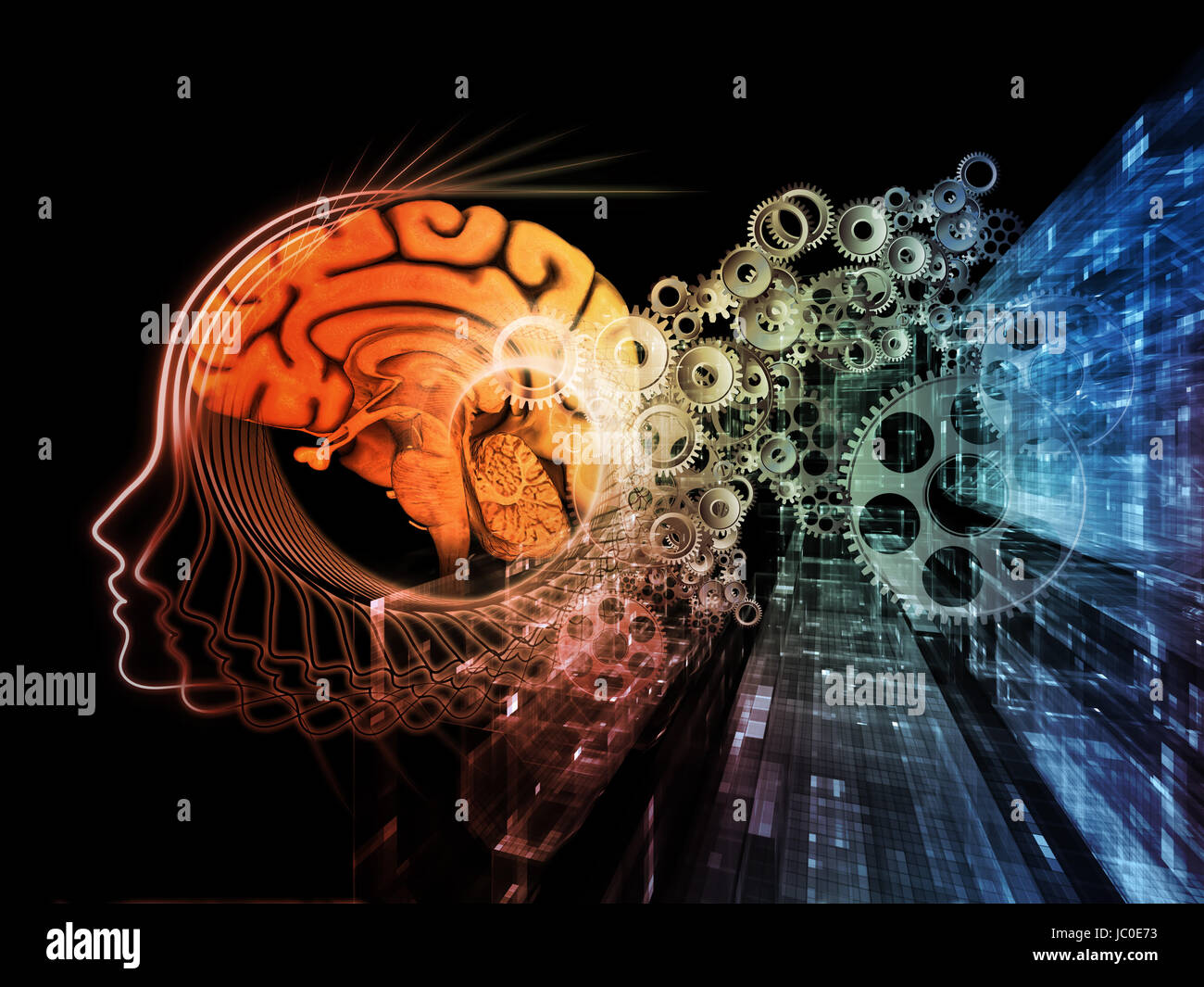 Human Mind series. Background design of brain, human outlines and ...