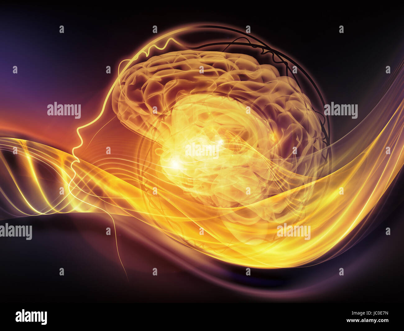 Human Mind series. Arrangement of brain, human outlines and fractal ...