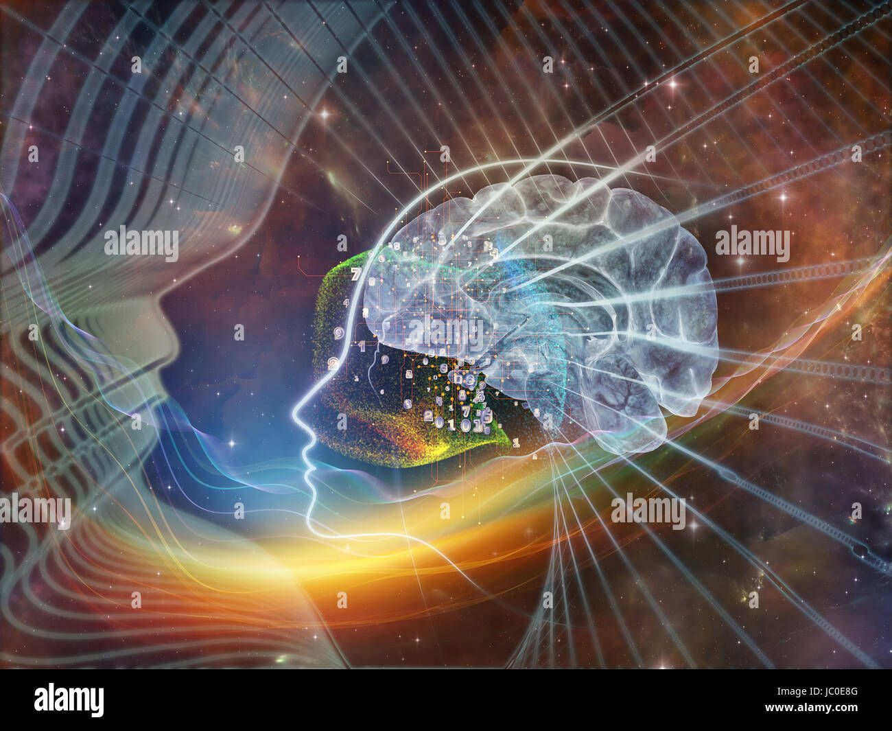 Human Mind series. Background composition of brain, human outlines and ...