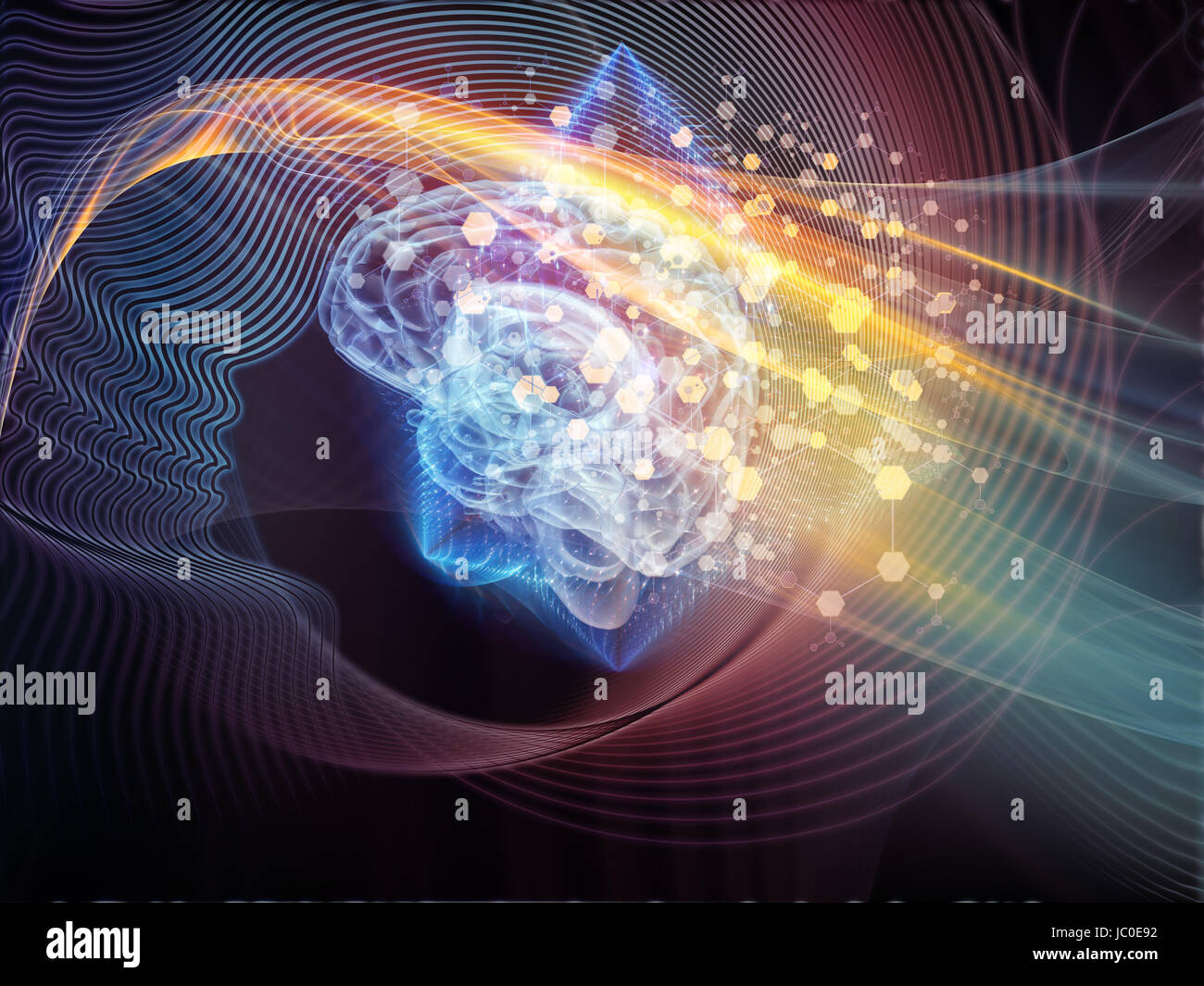 Human Mind series. Arrangement of brain, human outlines and fractal ...