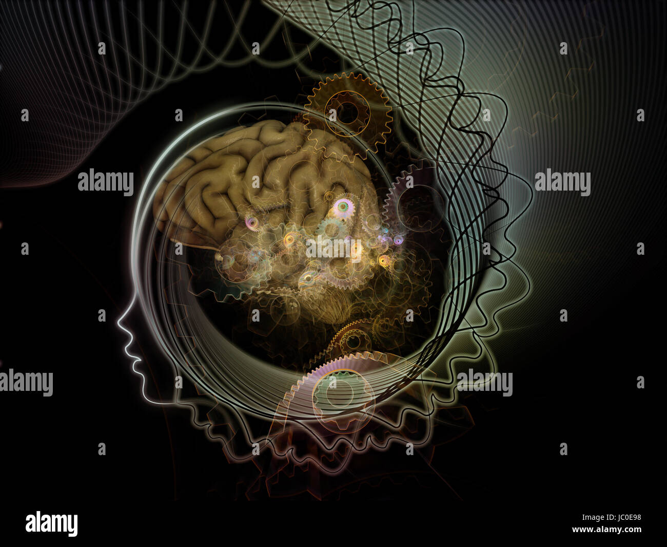 Human Mind series. Abstract arrangement of brain, human outlines and ...