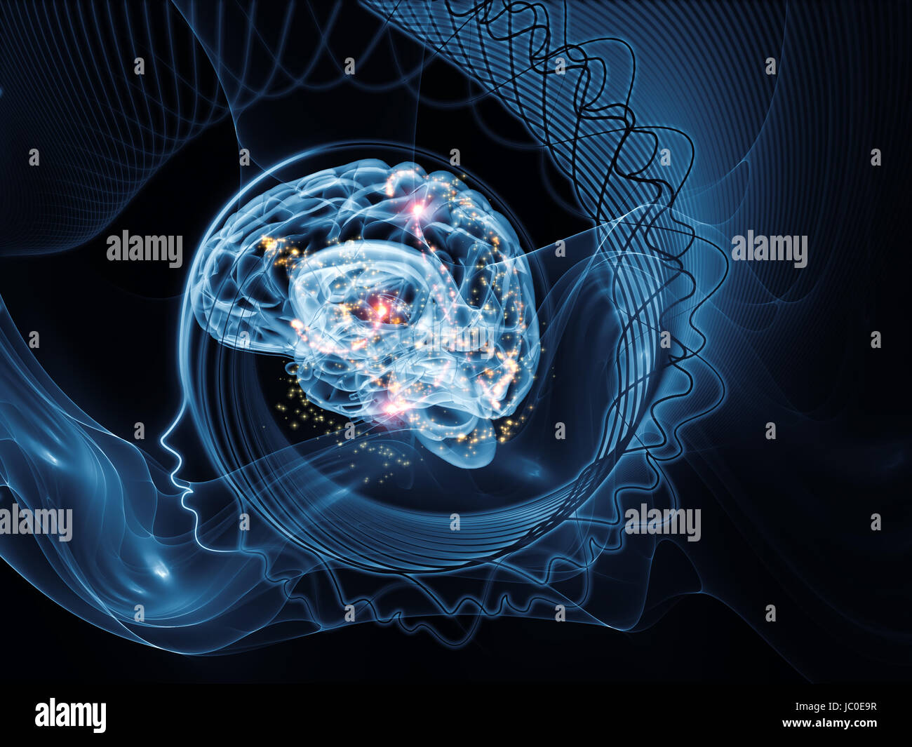 Human Mind series. Abstract design made of brain, human outlines and ...