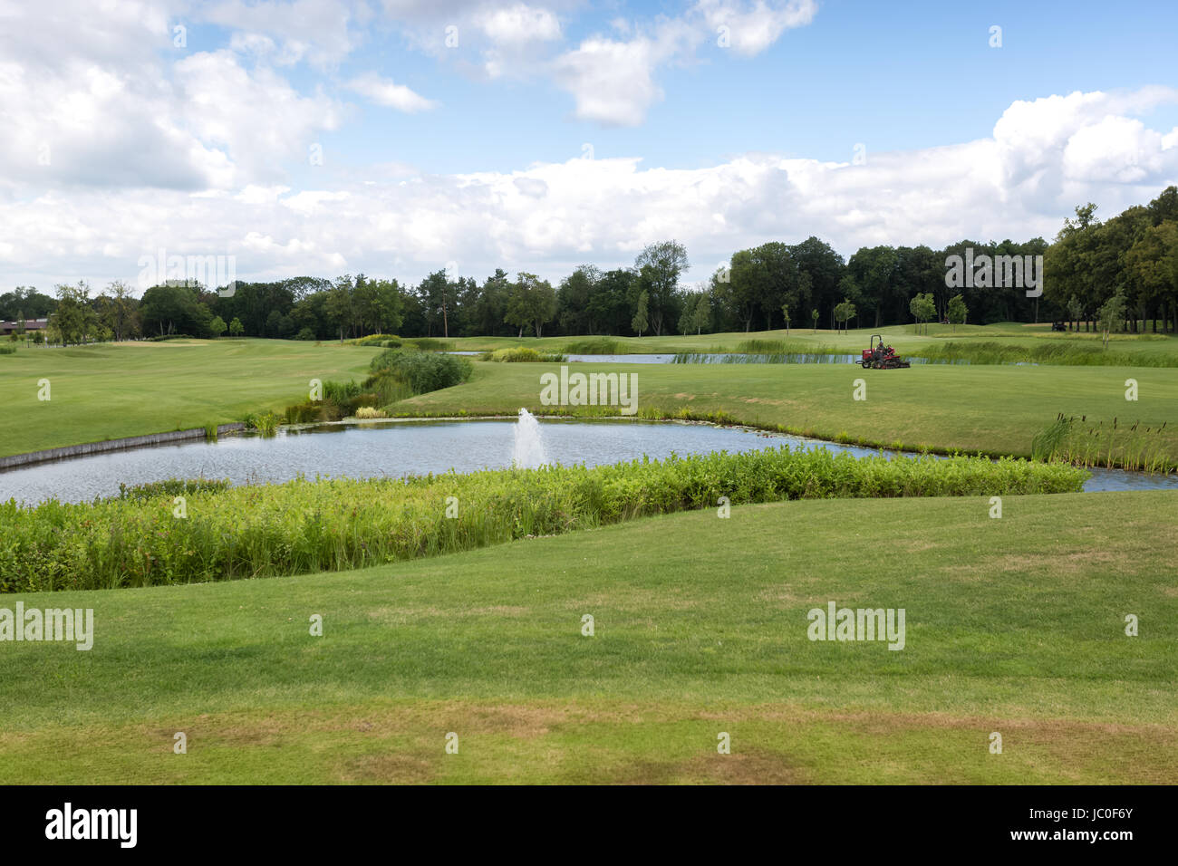 Beautiful pond on golf course at bright sunny day Stock Photo - Alamy