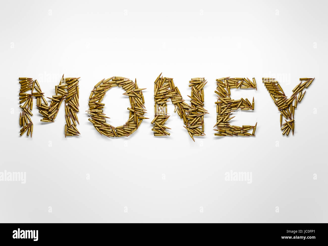 Concept of money made on war and conflicts. Word money typed with font ...