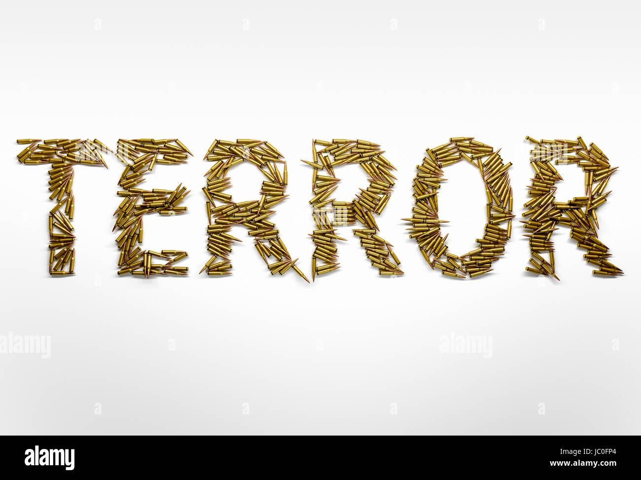Concept of terrorism. Word Terror typed with font made of bullets on ...