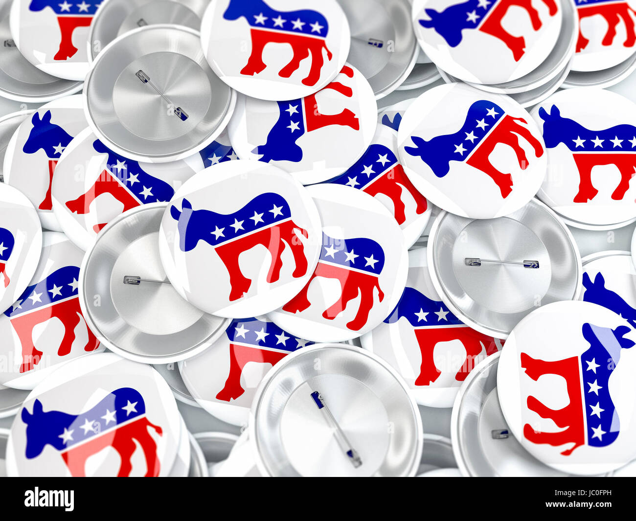 Pile of button badges with donkey - symbol of US democratic party ...