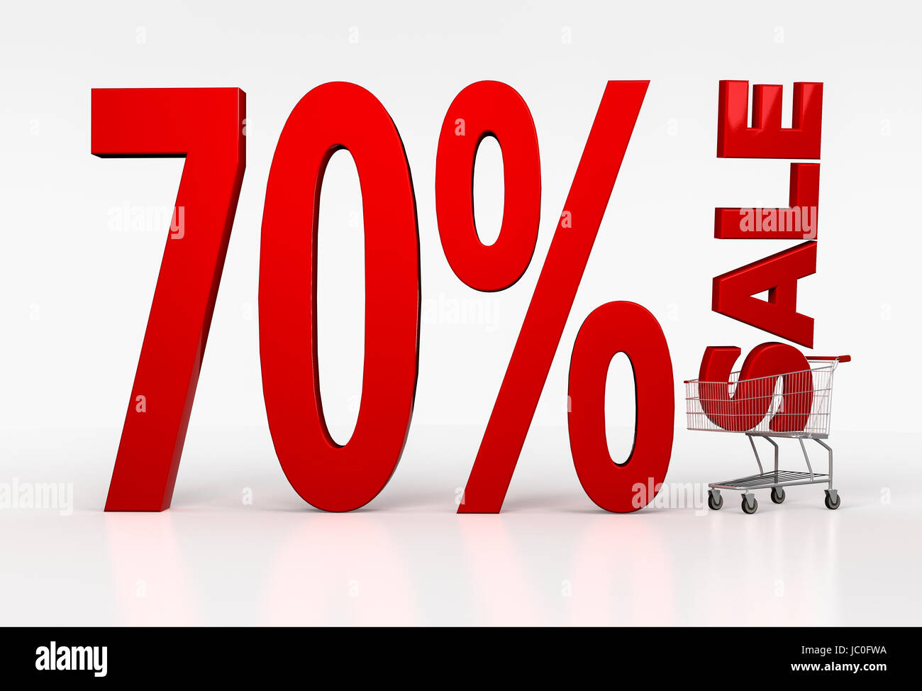 Seventy percent discount text in shopping cart on white background. 3D ...