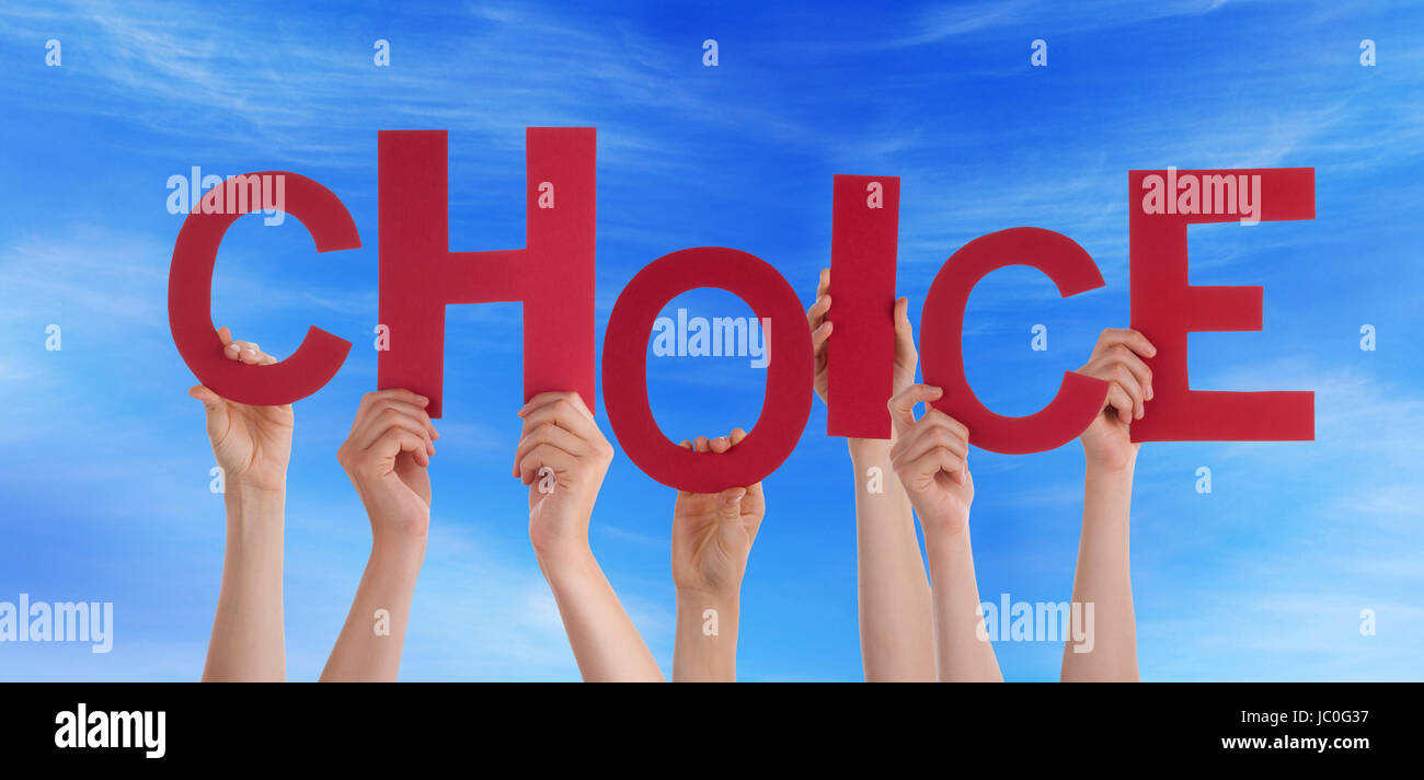 Many Hands Holding Choice in the Sky Stock Photo - Alamy