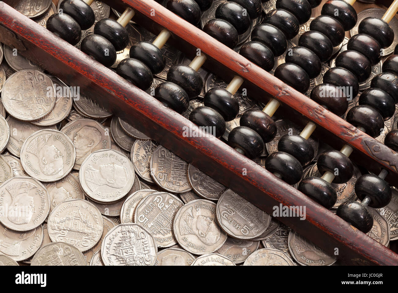 Accounting abacus on money Stock Photo - Alamy
