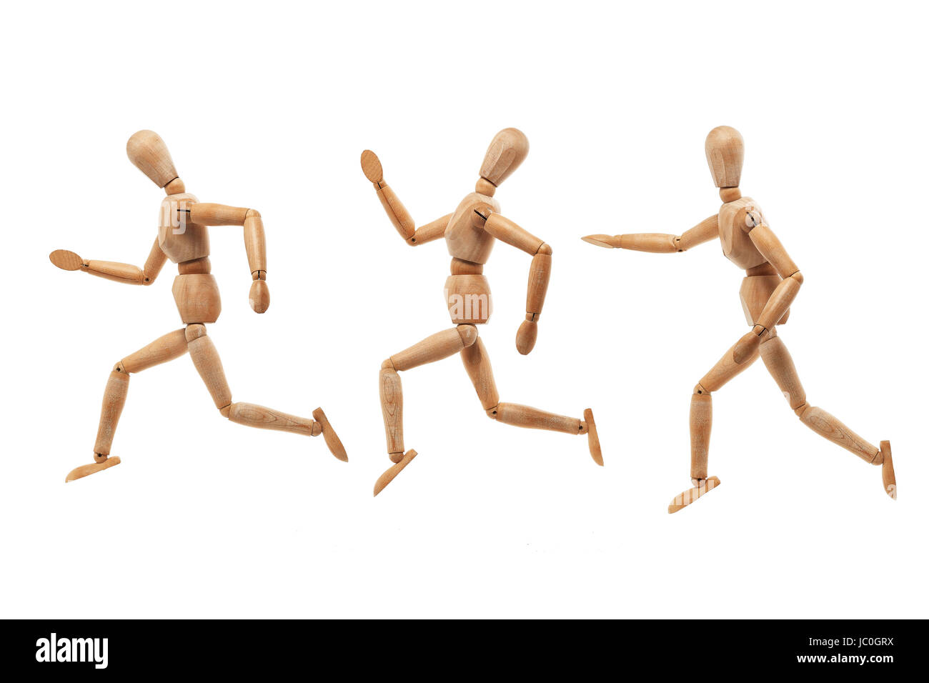 Wood men model with running and chasing pose isolated on white ...