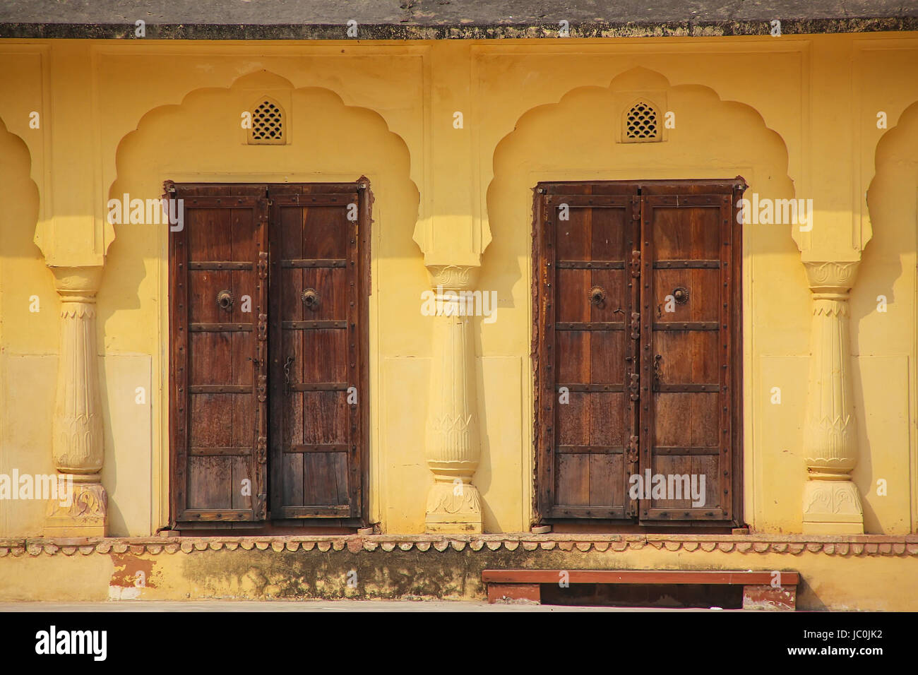 Wooden doors in the second courtyard of Amber Fort near Jaipur ...