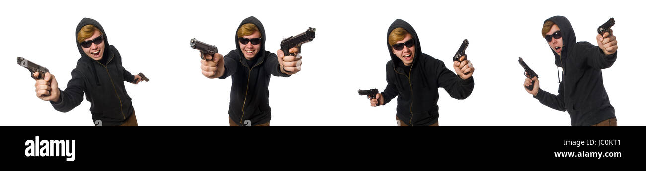 Aggressive man with gun isolated on white Stock Photo - Alamy