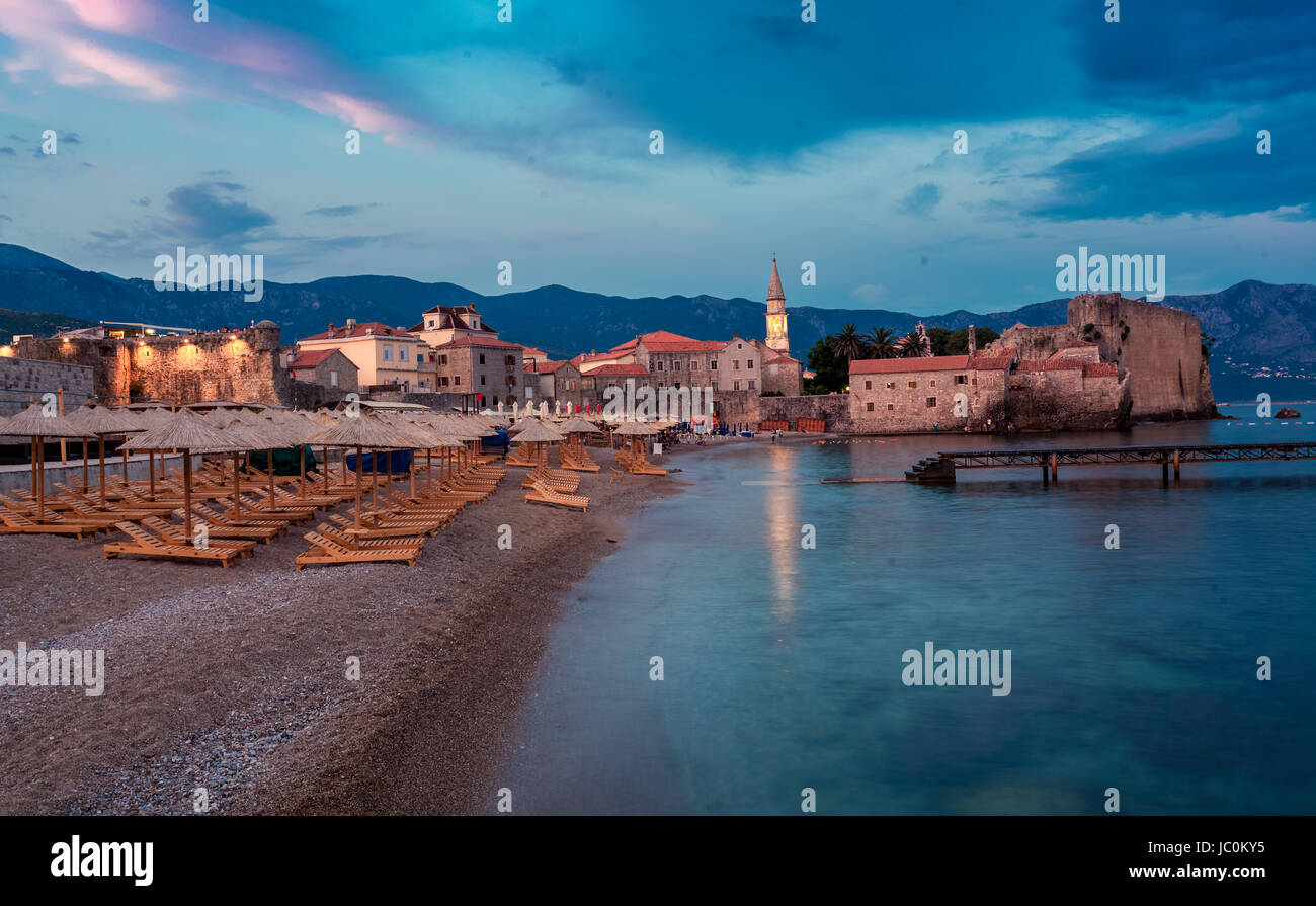 Beautiful night landscape of seaside ancient town Stock Photo - Alamy