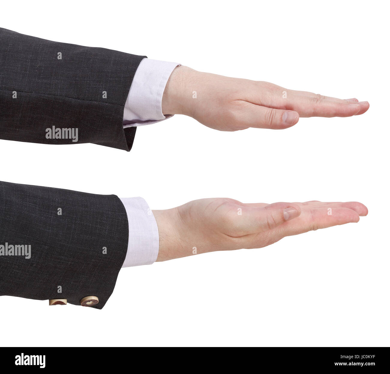 two palms shows small size - hand gesture isolated on white background ...