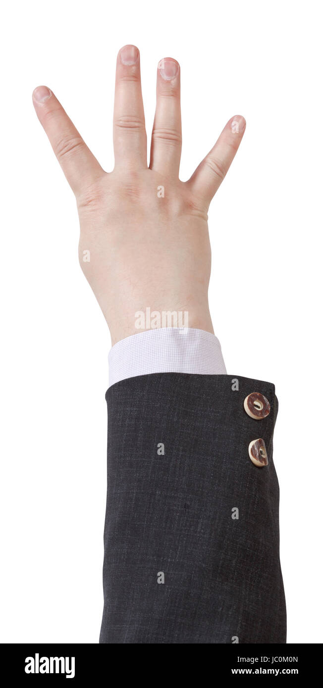 scoring by four fingers - hand gesture isolated on white background ...