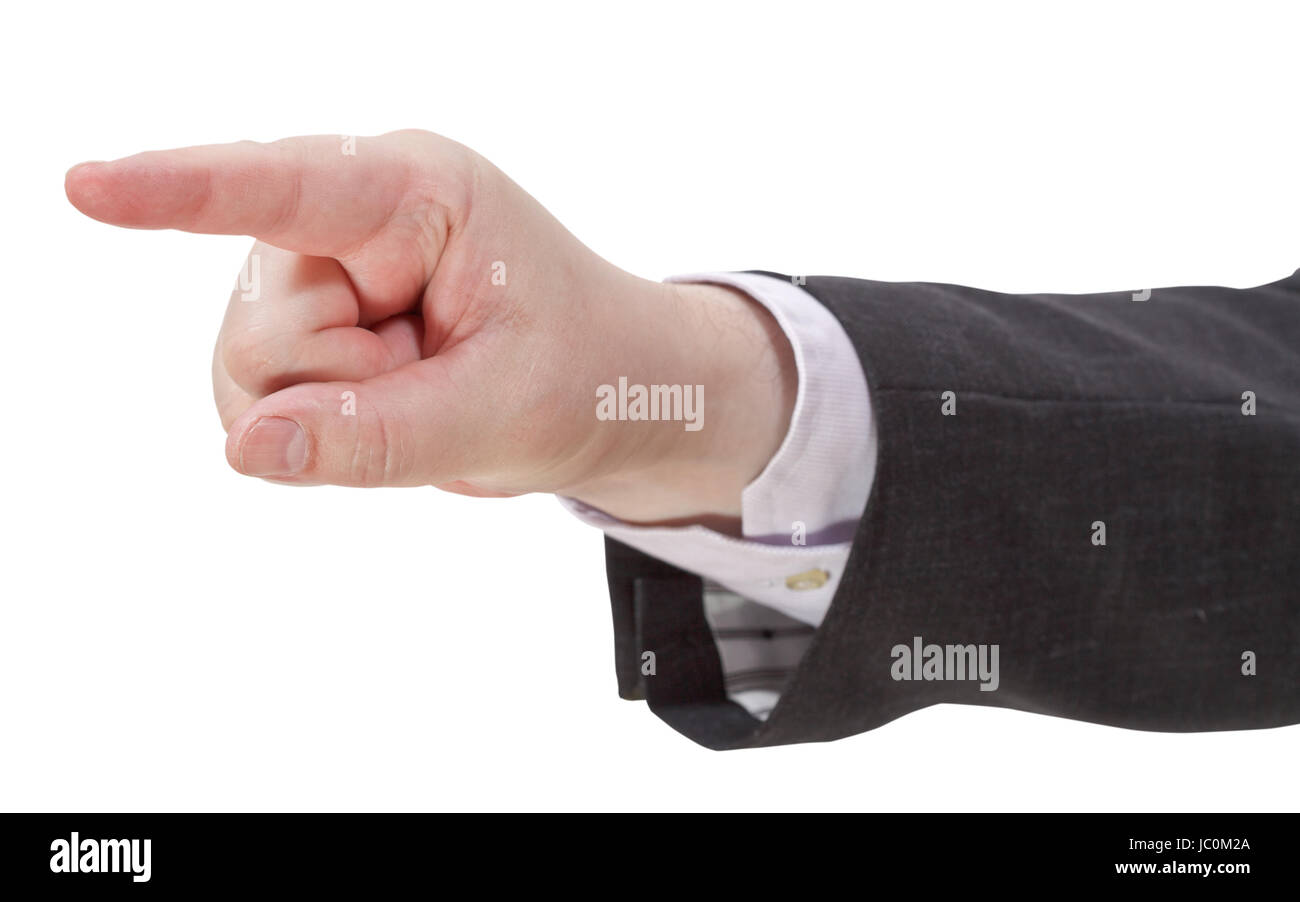 side view of pointing forefinger - hand gesture isolated on white ...