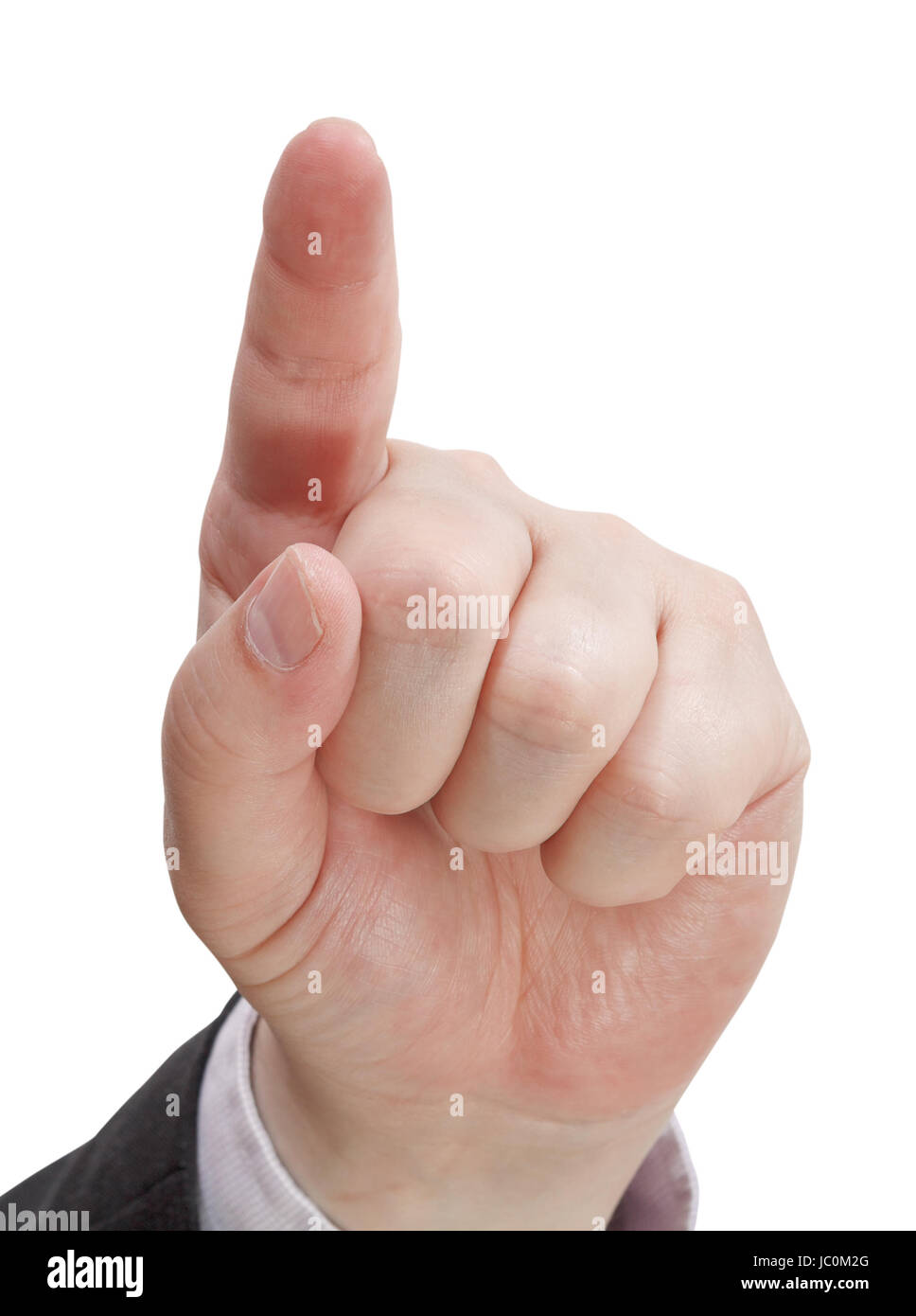 front view of pressing forefinger close up - hand gesture isolated on white background Stock ...
