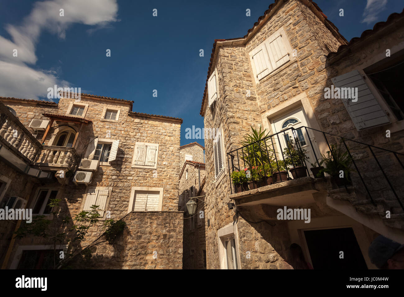 Beautiful view of old stone building at mediterranean town Stock Photo ...