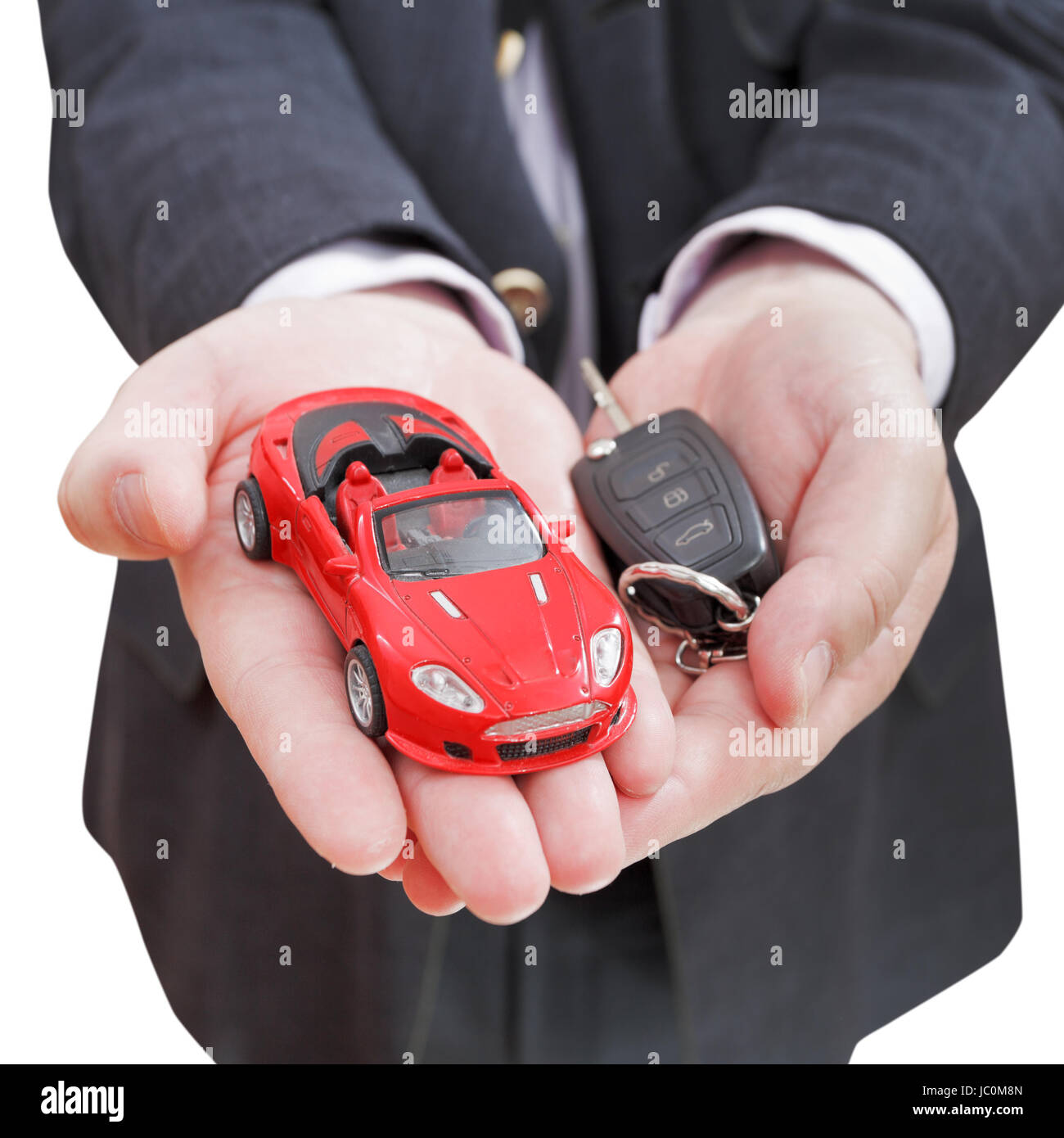 red car and key in seller's hand isolated on white background Stock ...