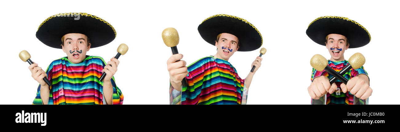 Funny young mexican shaking maracas isolated on white Stock Photo - Alamy
