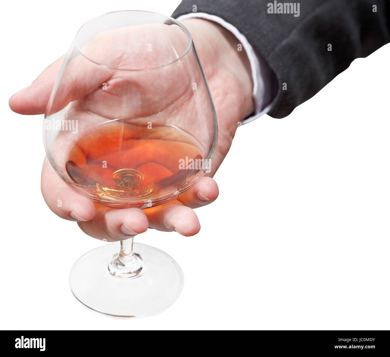 cognac glass in businessman hand isolated on white background Stock ...