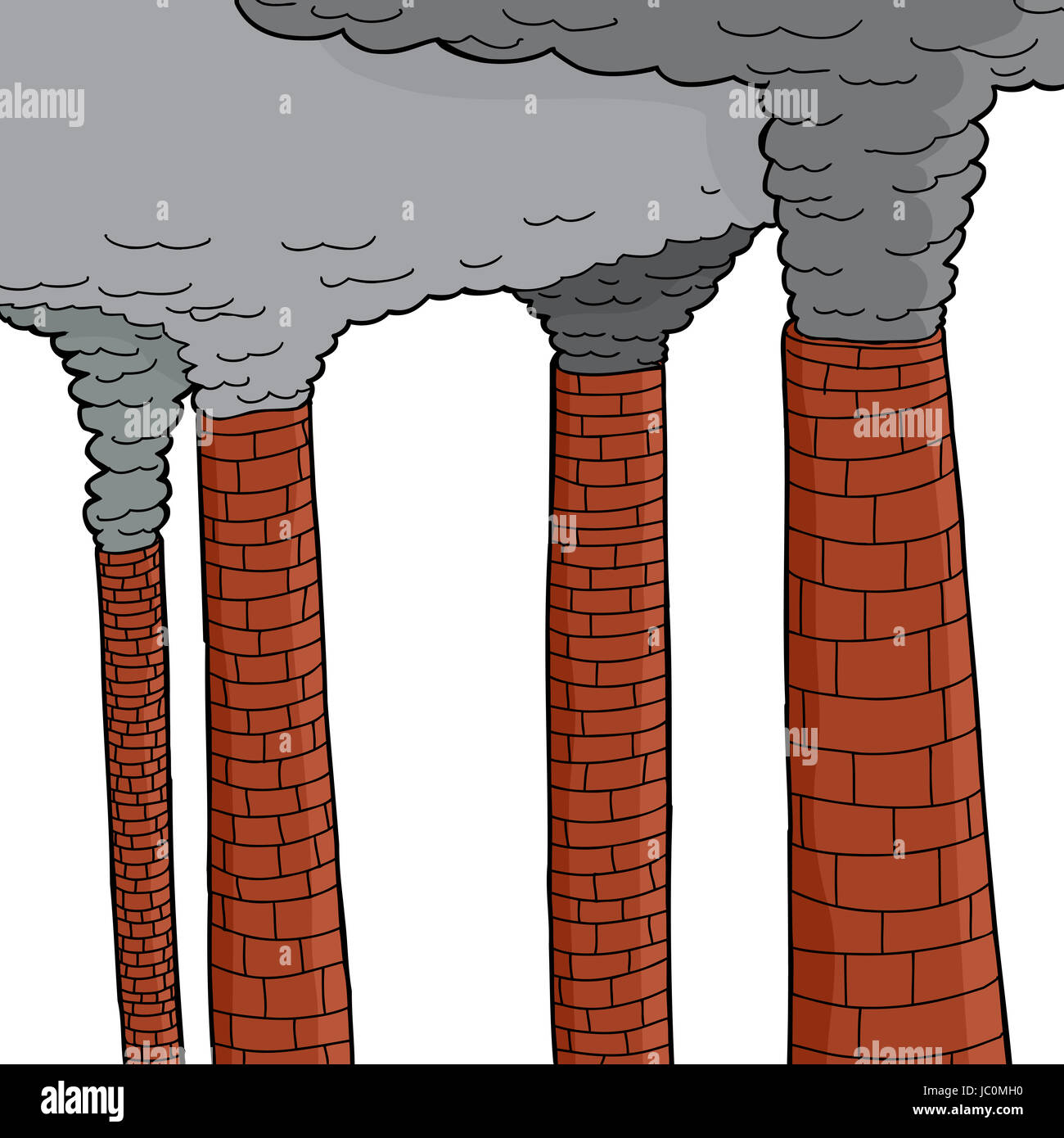 Set of isolated chimneys spewing gray smoke Stock Photo - Alamy