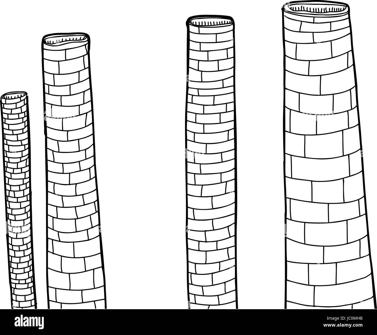 Isolated black and white hand drawn factory smokestacks Stock Photo - Alamy