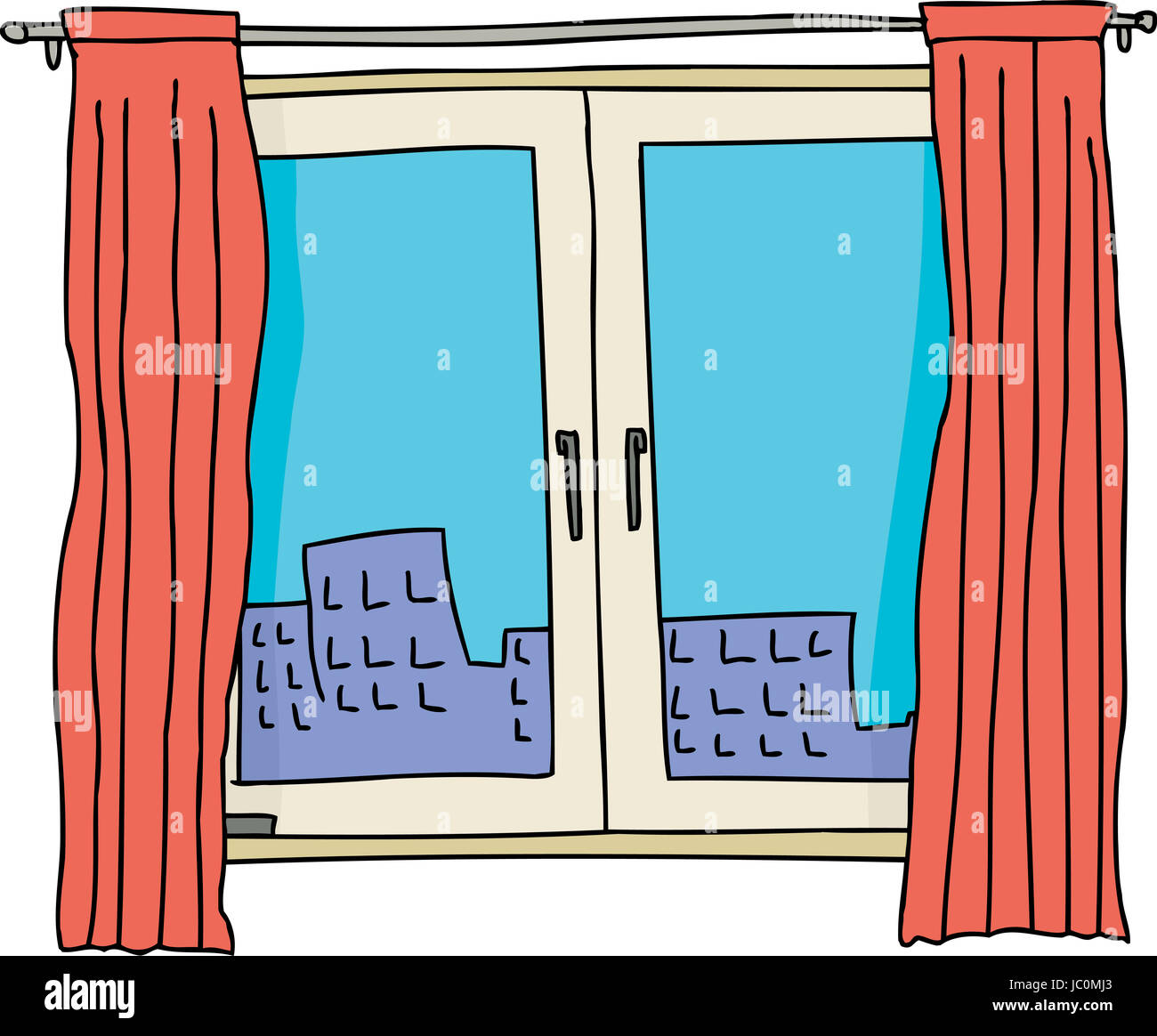 Casement window frame with view of apartment building Stock Photo - Alamy