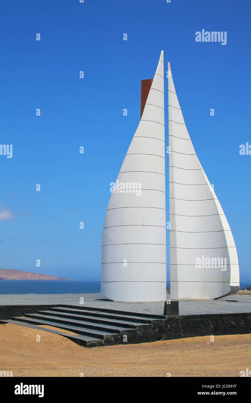 San Martin Obelisk in Paracas, Peru. Paracas is a small port town ...