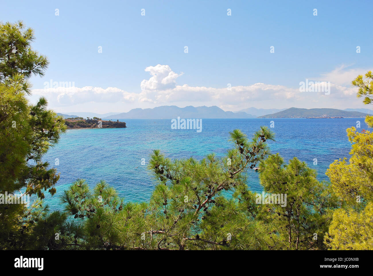 view of Saronic Gulf of Aegean Sea near Athens, Greece in summer day ...