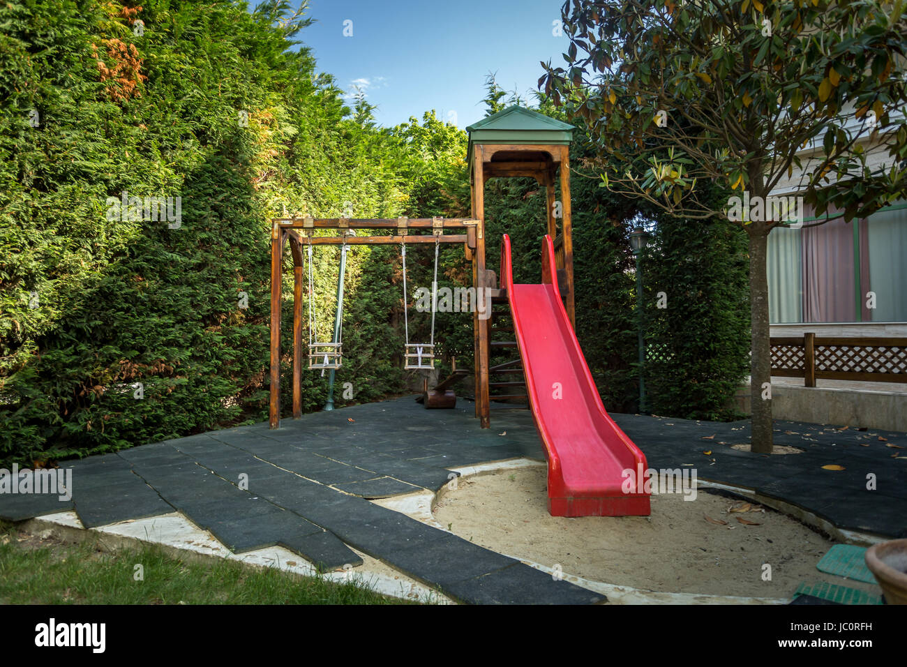 Outdoor shot of empty children playground at park Stock Photo - Alamy